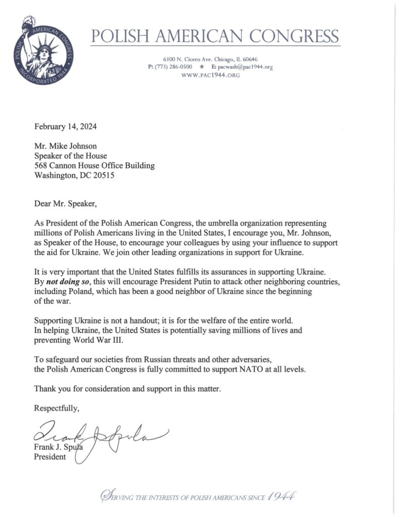 The PAC President's letter to the Speaker of the House. - Polish ...